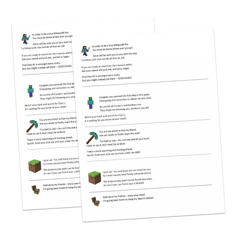 Minecraft Scavenger Hunt Printables