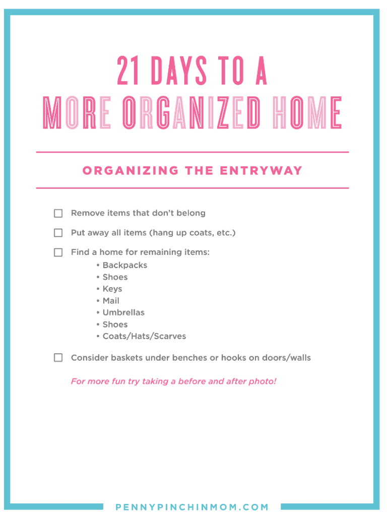 Entryway Organization Checklist - Penny Pinchin' Mom